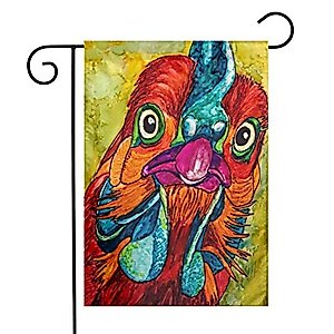 Chicken Garden Flowers Painting Garden Flags House Indoor & Outdoor Holiday Decorations,Waterproof Polyester Yard Decorative For Game Family Party Banner