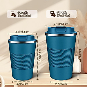 Coffee Travel Mug 12oz & 17oz, Insulated Coffee Mug with Lid, Leakproof Coffee Thermos, Coffee Tumbler for Hot&Cold Drinks, Stainless Steel Reusable Thermal Cup for Men Women