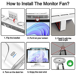 DauMeiQH Office Desk Monitor Screen Fan, Bladeless Tower Standing Fan Bar for Bedroom, 4000mAh Battery Powered Table Top Cooling Stand up Tall Fan with USB-C Charging Cable, 12 inch Air Outlet- White