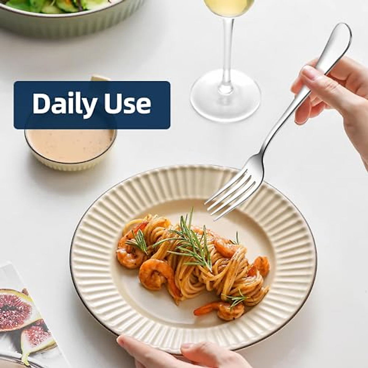 ITITT 16 Piece Dinner Forks, 8 Inch, Top Food Grade Extra-Fine Stainless Steel Silverware Forks，Silverware Set, Dishwasher Safe （Silver)