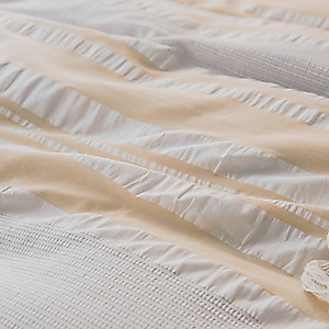 Merryfeel Seersucker Duvet Cover Set Queen Size,100% Cotton Seersucker Textured Striped Bedding Set,3 Pieces(1 Duvet Cover with 2 Pillowshams) - Light Yellow
