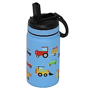 MIRA 12 oz Kids Insulated Water Bottle with Straw Lid for School - Metal Stainless Steel Vacuum Insulated Thermos Flask - Truck