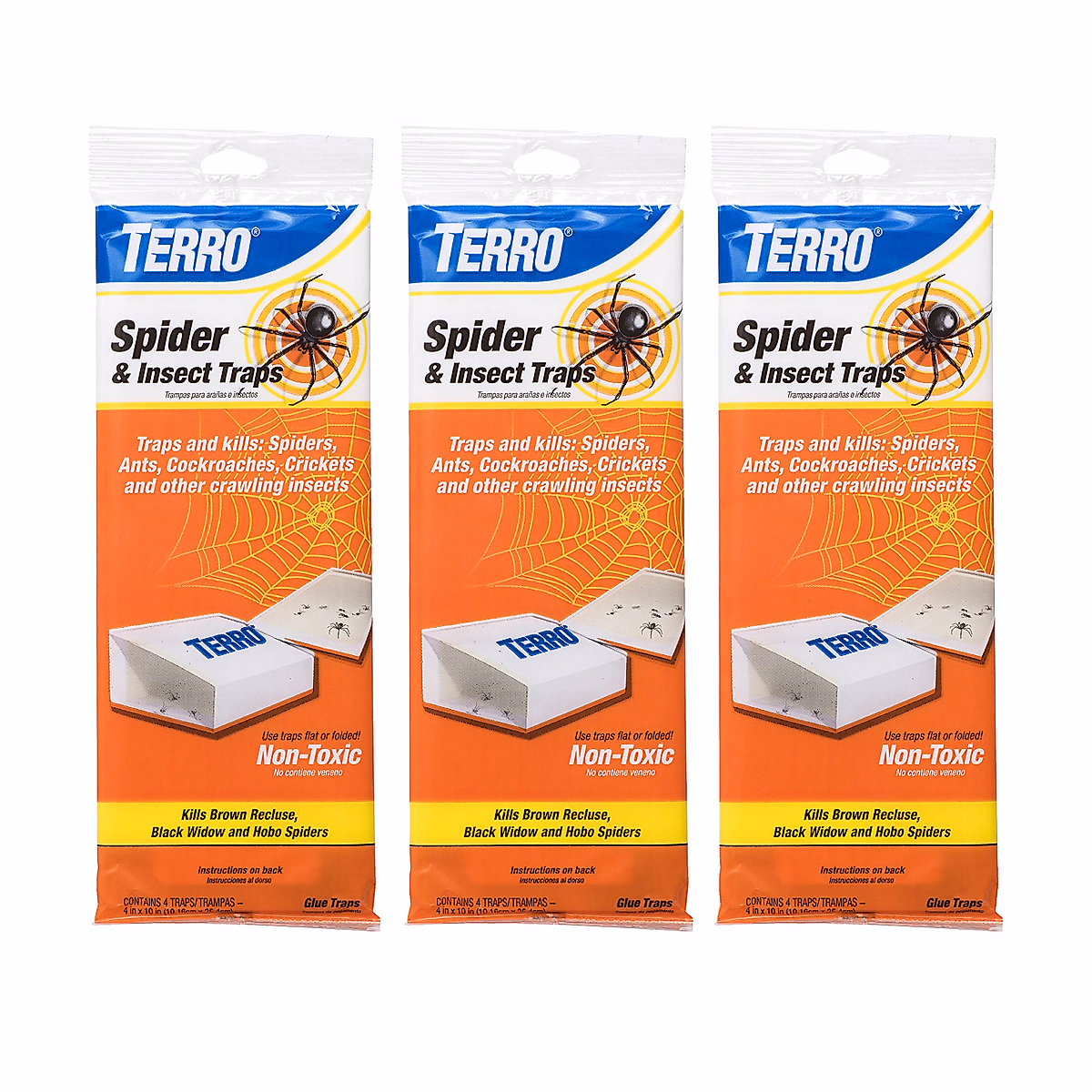 TERRO T3206SR Non-Toxic Indoor Spider, Ant, Cockroach, Centipede, and Crawling Insect Trap - 12 Traps