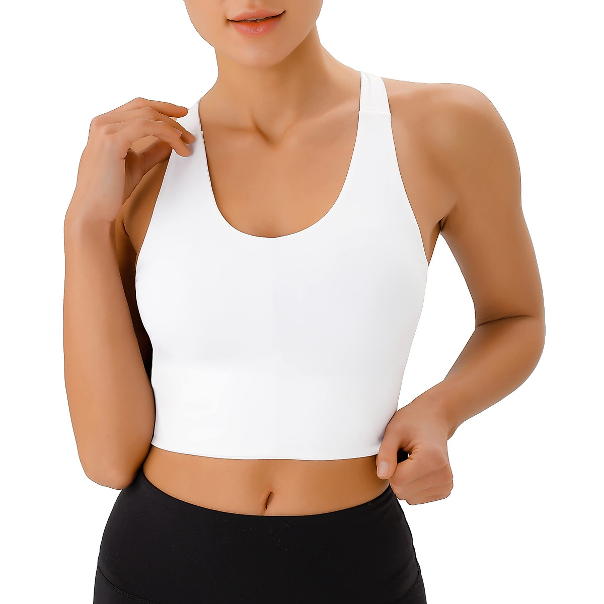 JOYSPELS Sports Bras for Women Extra Comfort Criss-Cross Back Padded Workout Tops for Women Medium Support White
