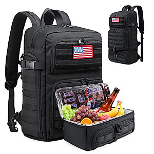 BERTASCHE Lunch Backpack for Men, 15.6 Inch Laptop Backpack for Work College School Bookbag Travel Camping Tactical Molle Daypack, Black