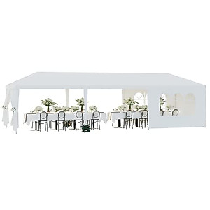 JupiterForce 10 x 30 Outdoor Wedding Party Tent Camping Shelter Gazebo Canopy with Removable Sidewalls Heavy Duty Tent Gazebo Storage BBQ Pavilion Canopy Cater Events, White(10' x 30')