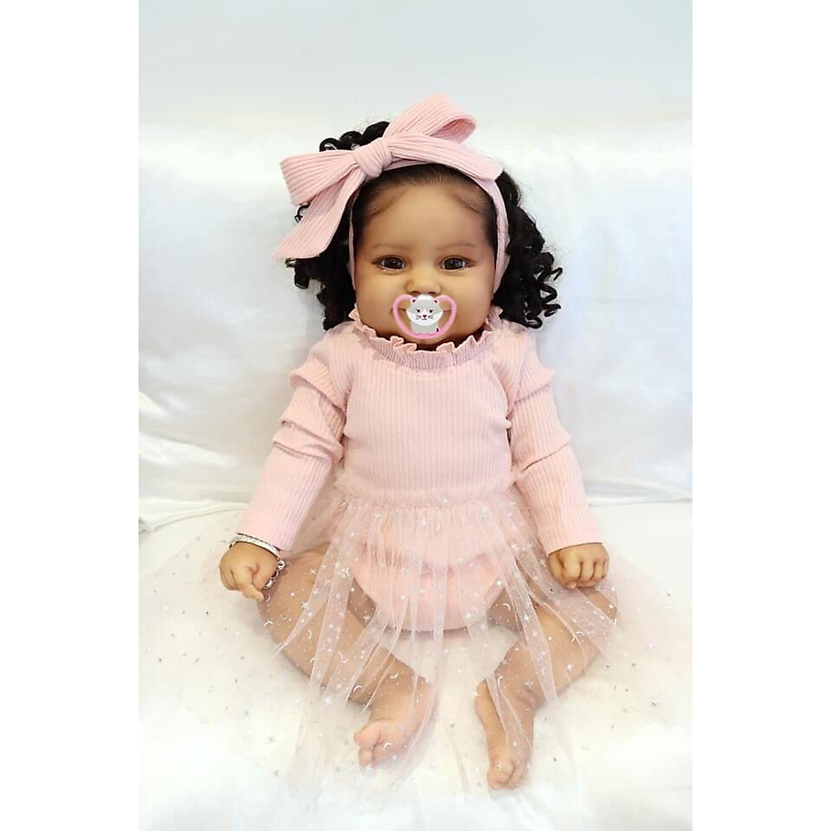 Angelbaby Reborn Real Life Baby Dolls 24inch Soft Silicone Realistic Weighted Dark Brown Skin Newborn Reborn Toddler Girl Doll Detailed Toys for Children Gifts