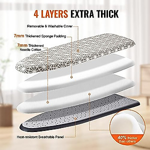 VEVOR Ironing Board with Large 51 x 13 Ironing Surface, Thickened 4 Layers Iron Board with Heat Resistant Cover and 100% Cotton Cover, 7 Adjustable Heights Ironing Board for Home Laundry Room Use