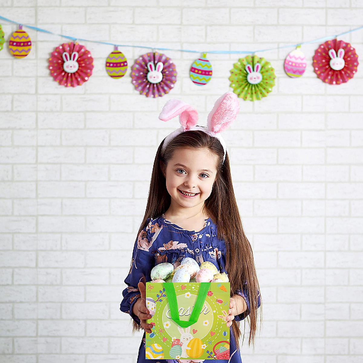 ANOTION Easter Gift Bags, 20 Packs Easter Bags for Kids Easter Treat Bags with Handle, Reusable Easter Goodie Bags Non-woven Rabbit Bunny Bag for Easter Party Favors