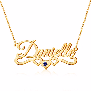 MeMoShe Personalized Name Necklace, 925 Sterling Silver Customized Nameplate Necklace with Birthstone Dainty Jewelry Birthday Gifts for Women