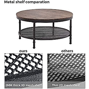 GreenForest Coffee Table Round 35.8 inch Industrial 2-Tier Sofa Table with Storage Open Shelf and Metal Legs for Living Room, Dark Walnut