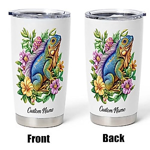 Green Iguana Gifts, Green Iguana Animal’s Name – Custom Cup for Animal Lovers, Gift for Women, Men, Boys, Girls, Gift for Birthdays & Christmas, 20oz Steel Coffee Cup fleGEt