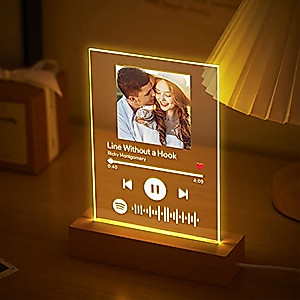 VEELU Personalized Acrylic Song with Photo - Customized spotify Music Plaque - Custom Transparent Picture Album Cover Scannable Spotif Code Night Light - Customized Gifts for Lovers