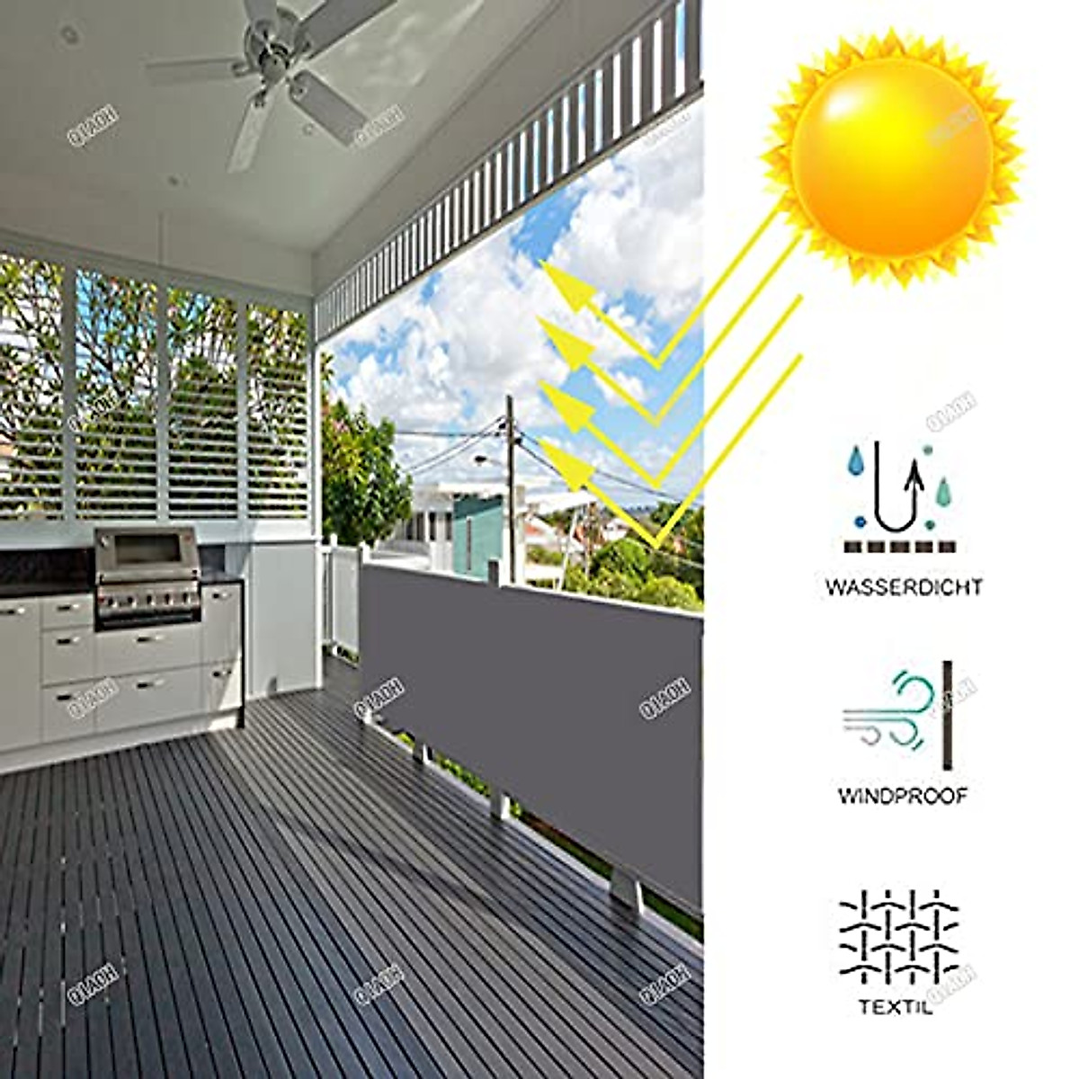 QIAOH Balcony Privacy Screen Cover 2.5x13.2ft, Backyard Privacy Screens, Balcony Covers for Privacy Weather-Resistant Wind Screen UV Protection, Privacy Shield Fence Cover