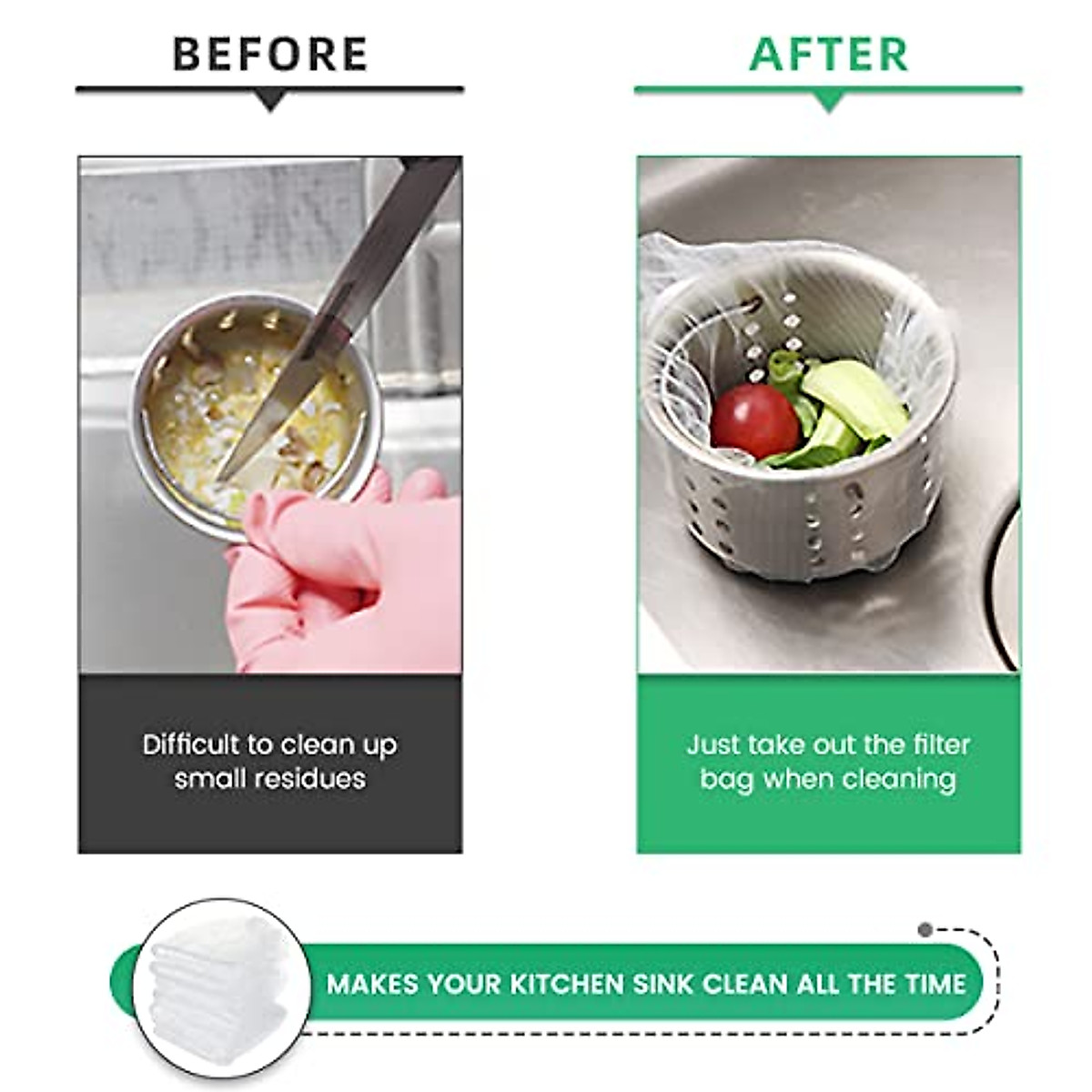 300 Pcs Kitchen Sink Strainer Bags Disposable Sink Garbage Bags,Sink Filter Net, Suitable for Kitchen and Bathroom Sink Drainage,for Collecting Kitchen Food Waste Leftover Garbage(300 3.54×3.54IN)