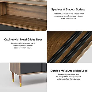 Alohappy Shoe Cabinet, 4-Tier Shoe Rack Storage Organizer with Sliding Doors & Wood Legs, Modern Shoe Storage Cabinet with Opening Shelf for Hallway Entryway Living Room Bathroom (Walnut& Black)