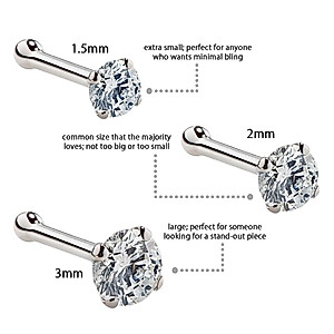 FreshTrends Cubic Zirconia Nose Stud | Nickel-Free 14K White Gold Nose Ring | 14K Gold Nose Studs in Size 1.5mm, 2mm, 3mm | White Gold Nose Stud with CZ 20 Gauge | Real Gold Nose Stud & Nose Bone