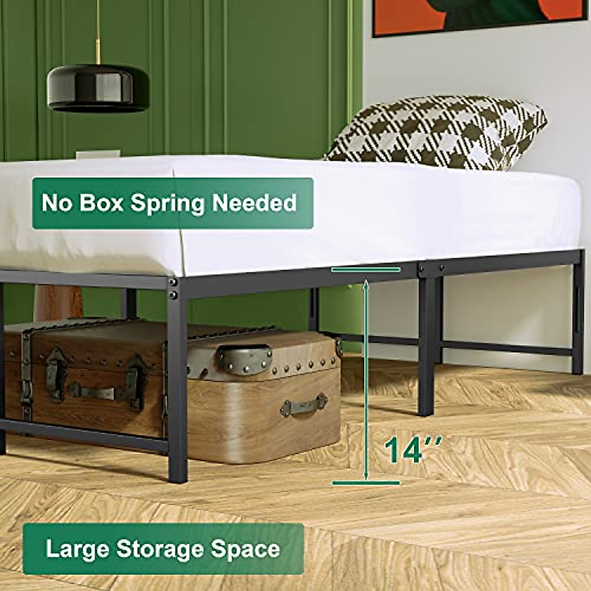 KAMPKEEPER Twin Bed Frame - 14" Platform, Heavy-Duty Steel Slats Support, No Box Spring Needed, Black - Perfect for Twin Size Beds