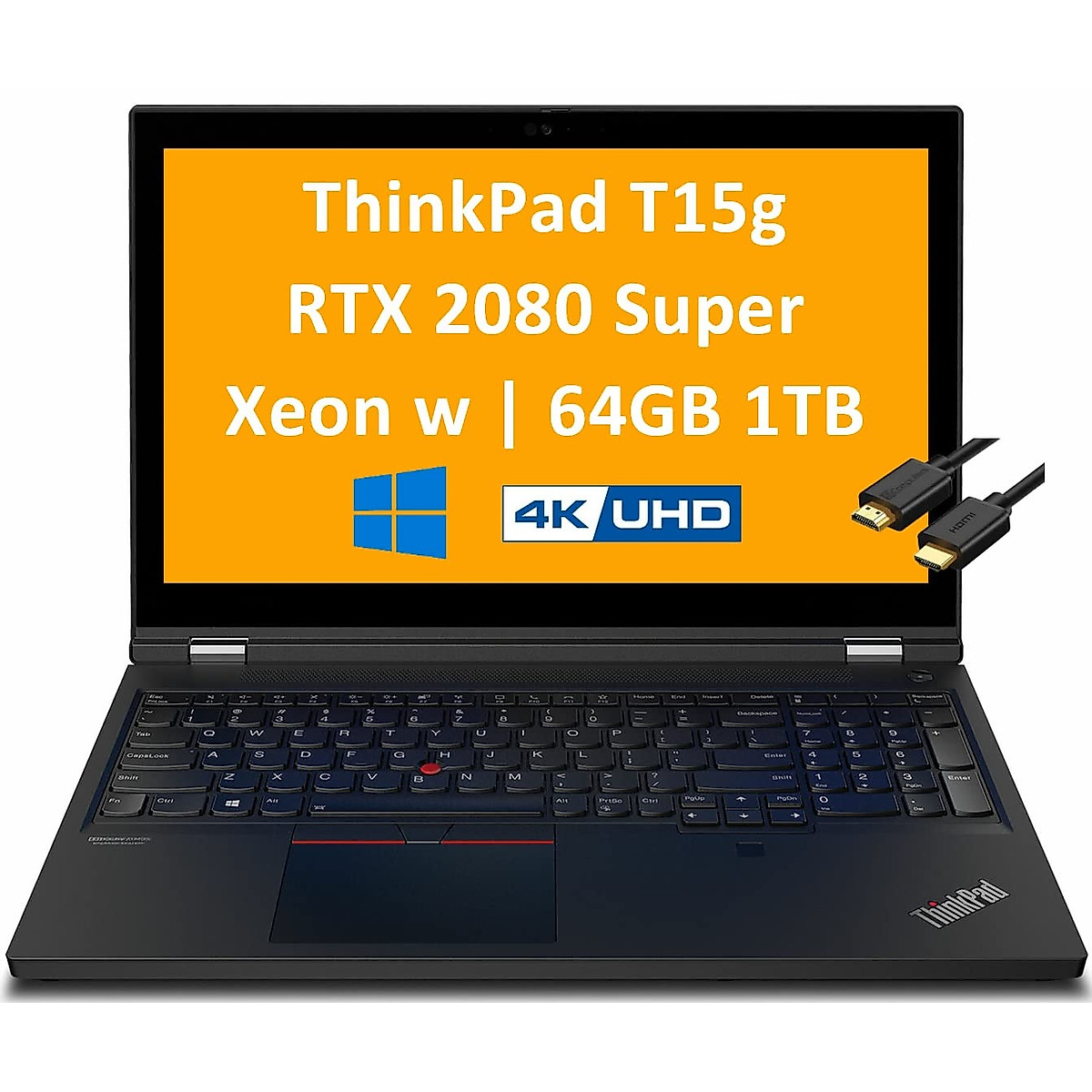 Lenovo ThinkPad T15g 15.6" UHD 4K Workstation Business Laptop (Intel 6-Core Xeon W-10855M, 64GB RAM, 1TB PCIe SSD, RTX 2080S Max-Q Graphics) Backlit, 2 x Thunderbolt, Win 10/11 Pro + IST Cable