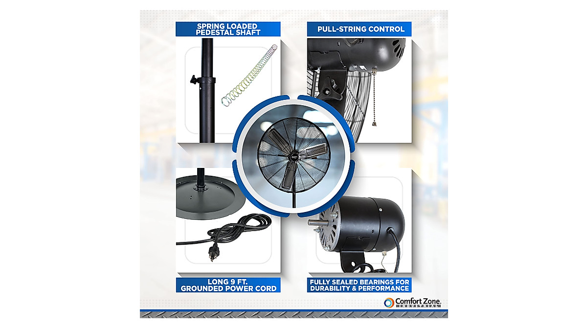 Comfort Zone CZHVP30 30” High-Velocity Pedestal Fan - Powerful Cooling