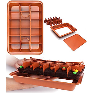 Brownie Pan with Dividers Baking Tray All Edges-Only - Bite Size Baking Steel Corner Brownies Pan with Cutter, Makes 18 Pre-cut Brownies Perfect All at Once