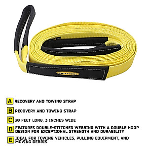 Smittybilt 3-inch x 30-feet Tow Strap (Yellow) - CC330