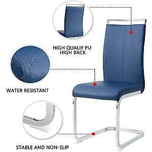 LUSPAZ Faux Leather Dining Chairs Set of 4, Modern Dining Room Chair Kitchen Chairs with Upholstered Seat, Metal Legs and High Back, Sillas para Comedor, Blue