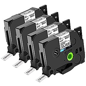NineLeaf 4 Pack Compatible for Brother P-Touch TZe-M931 TZeM931 TZ-M931 TZM931 Black on Matte Silver Laminated Label Tape 12mm Work with PT-D210 PT-H100 PT-H110 Label Maker 0.47 inch 1/2'' x 26.2ft