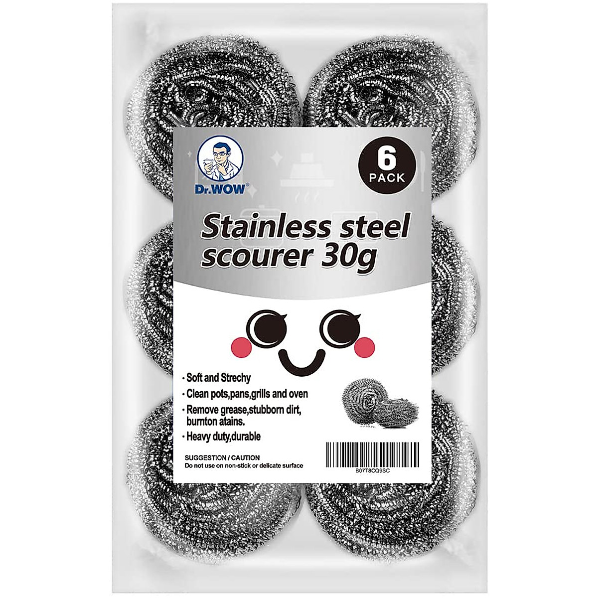 Dr.WOW 6 Pack Stainless Steel Sponges，Extra Large Magic Sponge Pad,Steel Wool Scrubber for Kitchens, Bathroom, Floor Cleaning