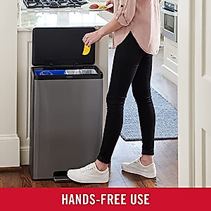 Rubbermaid Elite Stainless Steel Metal Dual Stream Step-On Trash, 10.5-Gallon, Charcoal, Wastebasket Home/Kitchen Waste and Recycling