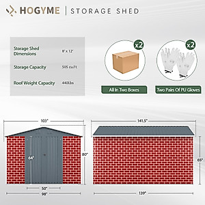 HOGYME 8x12 FT Outdoor Storage Shed, Large Metal Tool Sheds with Updated Frame Structure and Lockable Doors, Garden Shed for Backyard Garden Patio Lawn Red