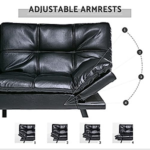 LIFERECORD Futon Bed Modern Convertible Sofa Memory Foam Daybed with Adjustable Armrests for Living Room Apartment Dorm, Black