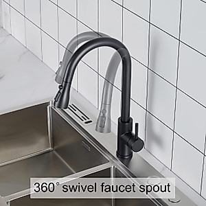 Gangang Touchless Kitchen Faucet with Pull Out Sprayer, Matte Black High Arc Single Handle Single Hole Commercial Kitchen Sink Faucet