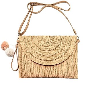 QRZEK Straw Crossbody Bag Straw Shoulder Bag Casual Beach Straw Handmade Bag for Women