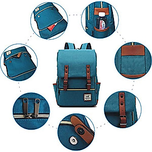 lqmosu Vintage Laptop Bag Fit up 15.6 inch,Casual Daypacks Backpack for Women Men,College Backpack with USB Charging Port (No USB~Deep Teal)