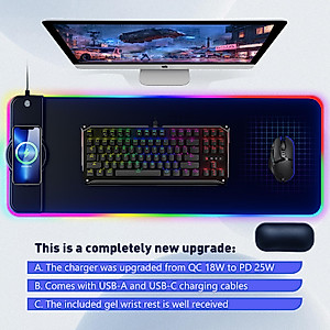 Gaming Mouse pad with Wireless Charging,25W PD Fast Charging RGB Mousepad Gaming Accessories for Desk,Upgrade Your Gaming and Office Setup with Large Desk pad (Black-with 25W pd Charger)