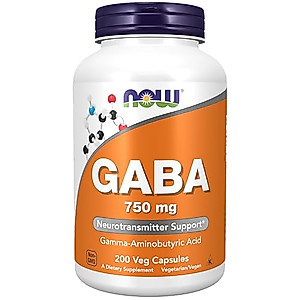 NOW Supplements, GABA (Gamma-Aminobutyric Acid) 750mg, Neurotransmitter Support*, 200 Veg Capsules