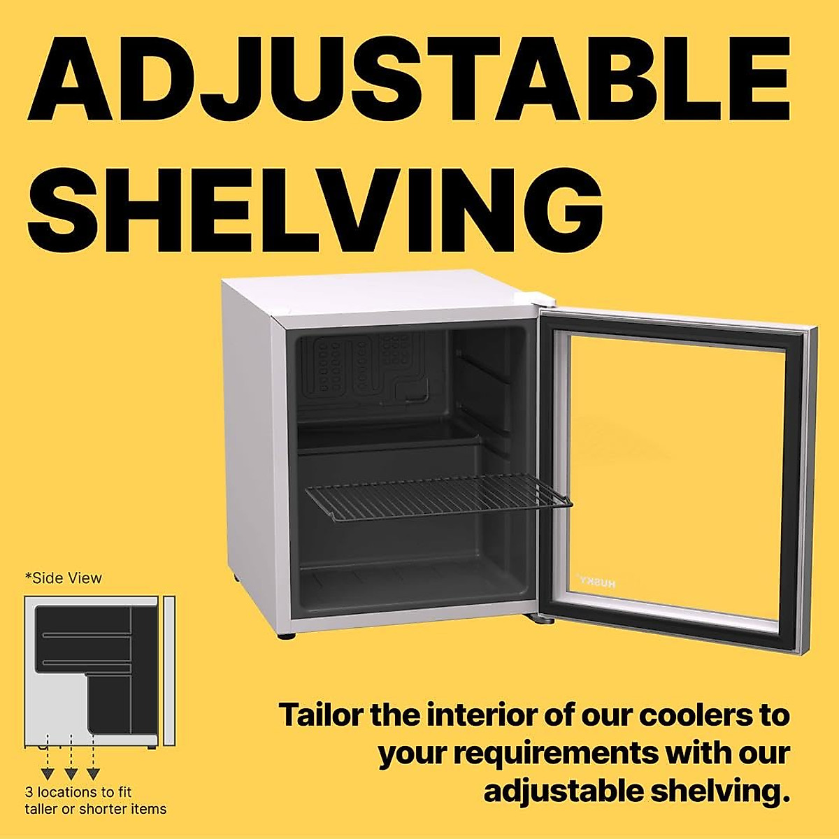 Husky Premium Countertop Mini Fridge, 46L Compact Beverage Refrigerator with 40 Can Capacity, Freestanding Mini Drink Fridge with Reversible Glass Door (White)