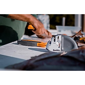 Smith's 51003 Diamond Edge Grip™ MAX 2-Stage Sharpener – White - Compact - Non-Slip Base - Patented V Grip – Sharpen Knives & Scissors - Diamond & Ceramic Sharpeners