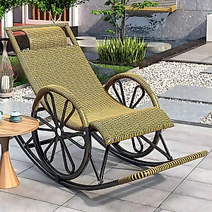 Hannahcos Outdoor Rocker Chair, Wicker Patio Chairs, Patio Lounge Chair with Armrests and Headrests, Modern Royal Chair for Bedroom, Living Room, Porch, Garden, Gold