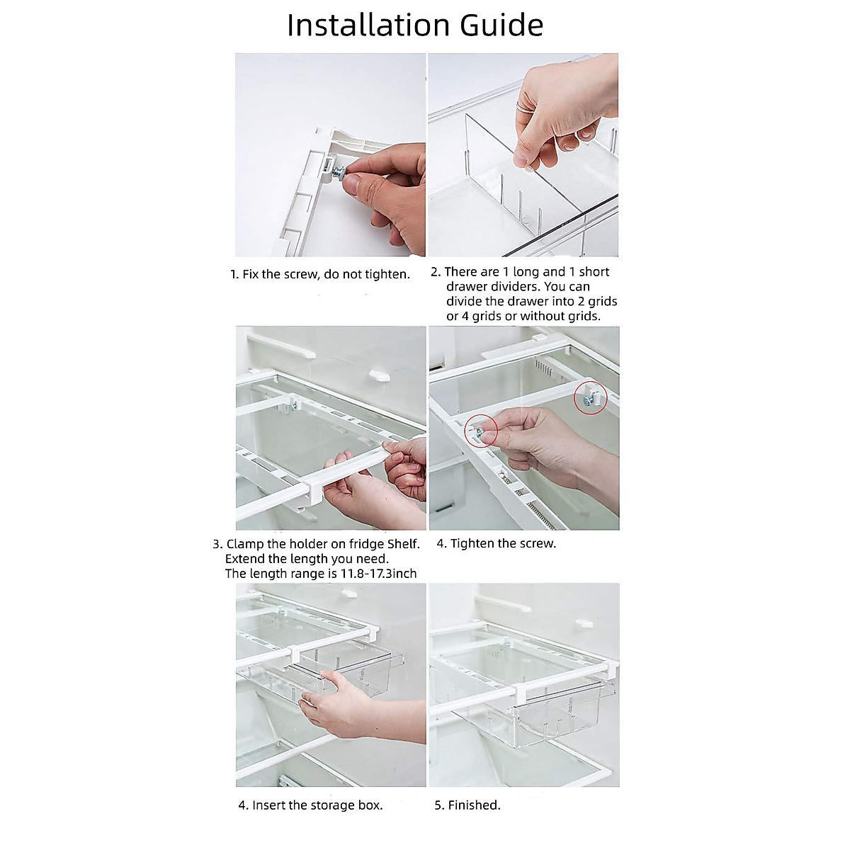 YekouMax Fridge Drawer Organizer, Refrigerator Organizer Bins, Pull Out with Handle, Fridge Shelf Holder Storage Box, Clear Container for Food,Drinks,Fit for Fridge Shelf Under 0.6" (2 Pack Medium)
