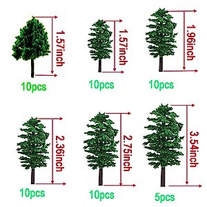 NW 55pcs Mixed Model Trees Model Train Scenery Architecture Trees Model Scenery with No Stands Street View Model Scale for Model Building Dollhouse Decoration (55pcs All Green（1.57-3.54inch）)