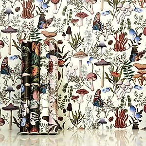 EeeComing Mushroom Wallpaper Peel and Stick Wallpaper Boho Wallpaper 78.7" x 16.14" Mushroom Contact Paper Removable Wallpaper for Bedroom Living Room Bookcase Bathroom Self Adhesive Vinyl