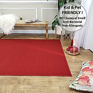 Indoor Doormat Rubber Backed, Solid Red, Non Slip, Kitchen Rugs and Mats