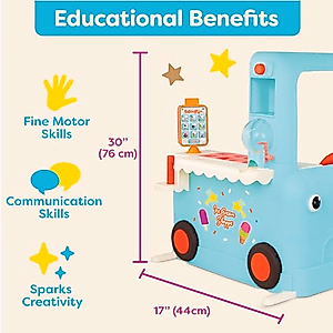 B. toys- Ice Cream Shoppe- Pretend Play Ice Cream Toys, Tablet & Accessories – Interactive Food Truck for Toddlers, Kids – Educational Pretend Play Set – 2 Years +