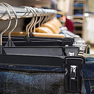 Titan Mall Pants Hangers - 30 Pack, Plastic Skirt Hanger with Non-Slip Big Clips and 360 Rotatable Chrome Hook, Heavy Duty Pants Hangers, Elegant and Economical for Hanging Pants (10 Inch, Black)