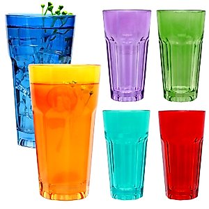 Nuxaoisgel Drinking Glasses Set of 6,Durable Highball Glasses Multi-color 12 OZ,Premium Vintage Drinking Tumbler Heavy Duty Glass Cup for Juice,Water,Soda,Milk,Kitchen,Restaurant