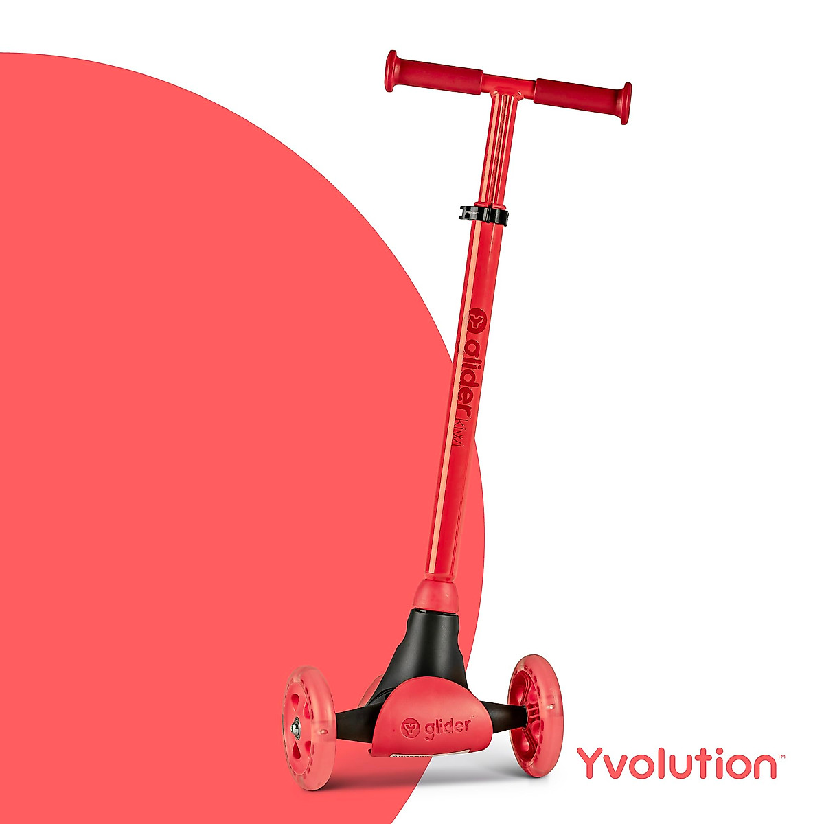 Yvolution Y Glider Kiwi | Three Wheel Kick Scooter for Kids with LED Wheels for Children Age 3+ Years Old(Red 2)