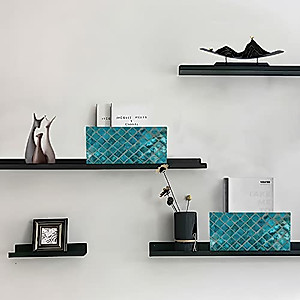 Kcldeci Shiny Turquoise Ceramic Mosaic Storage Bins Baskets for Organizing, Blue Mermaid Scale Buffalo Check Plaid Sturdy Storage Basket Foldable Storage Baskets for Shelves Closet Nursery Toy