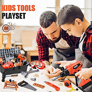 Kids Tool Set – Zealous 48 pcs Toddler Tool Set with Tool Box & Electronic Toy Drill, Pretend Play Kids Toys, Toy Construction Tools for Kids Ages 3,4,5,6,7,8 Years Old (A-Orange)